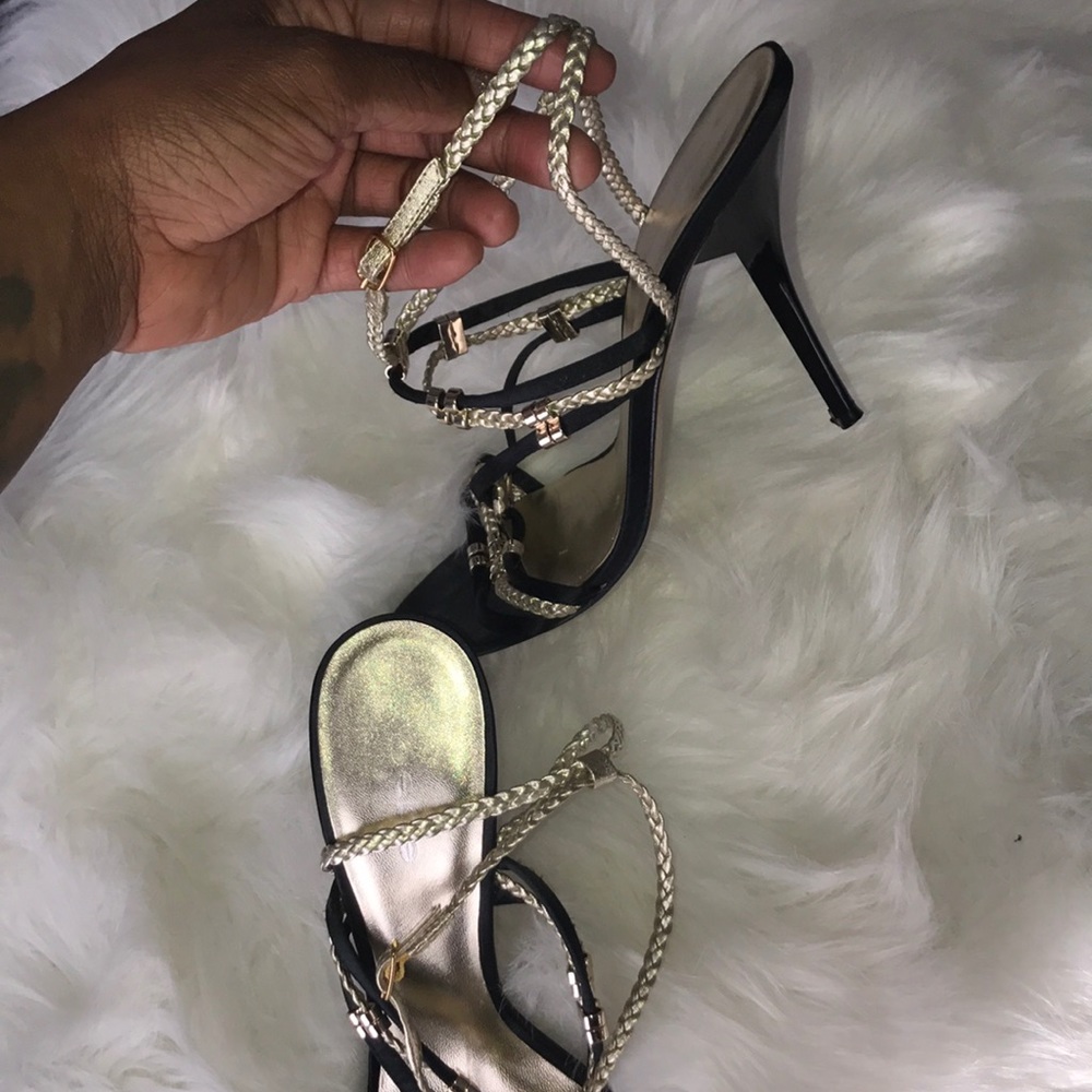 Bebe Satin And Leather Sandal Heels - Gem